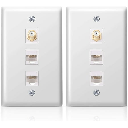 2 Pieces Ethernet Coax Wall Plate, 2 Ethernet and 1 Coax Wall Plate ...