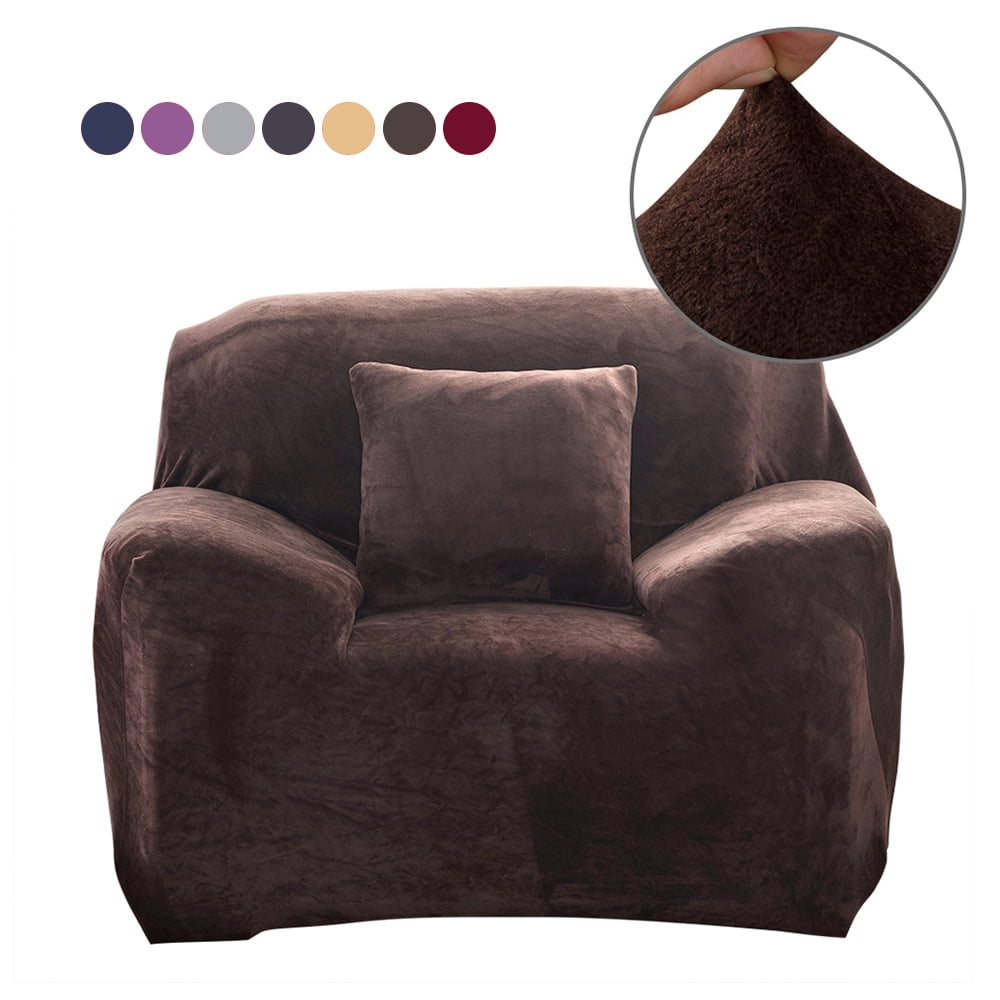 CJC Plush Sofa Covers Stretch Solid Thick Slipcover for 1-Seater Velvet ...