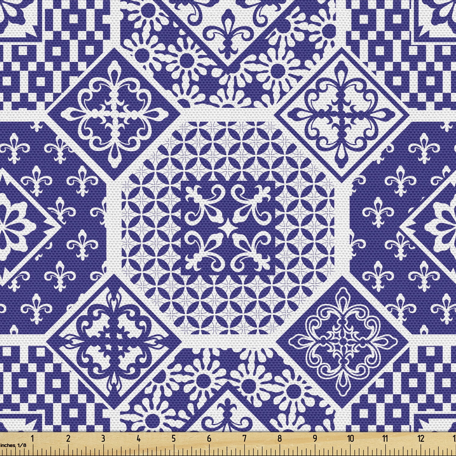 Azulejo Fabric by the Yard, Rhythmic Traditional Flowers Motifs Pattern ...
