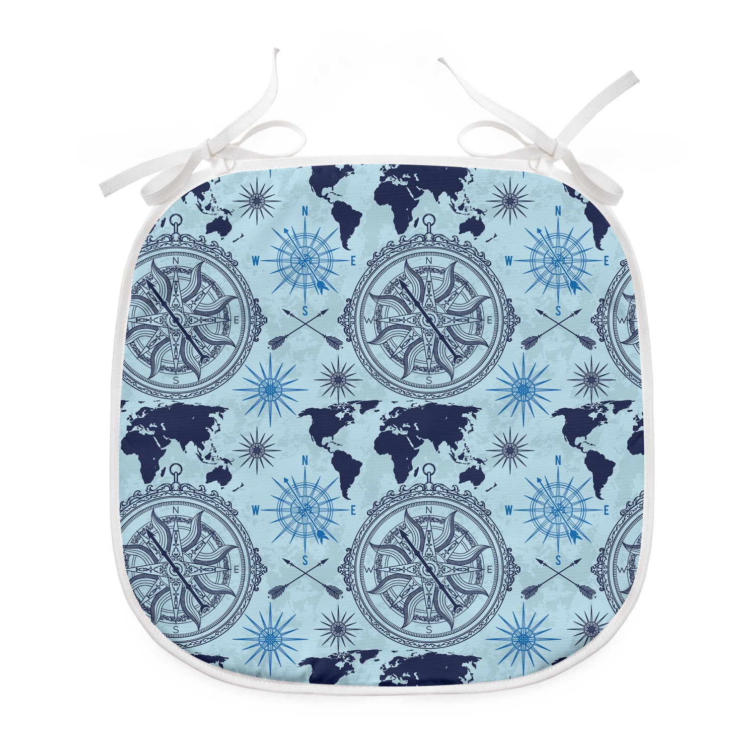 Compass Dining Chair Pad, World Map Pattern Vintage Inspirations Arrows ...