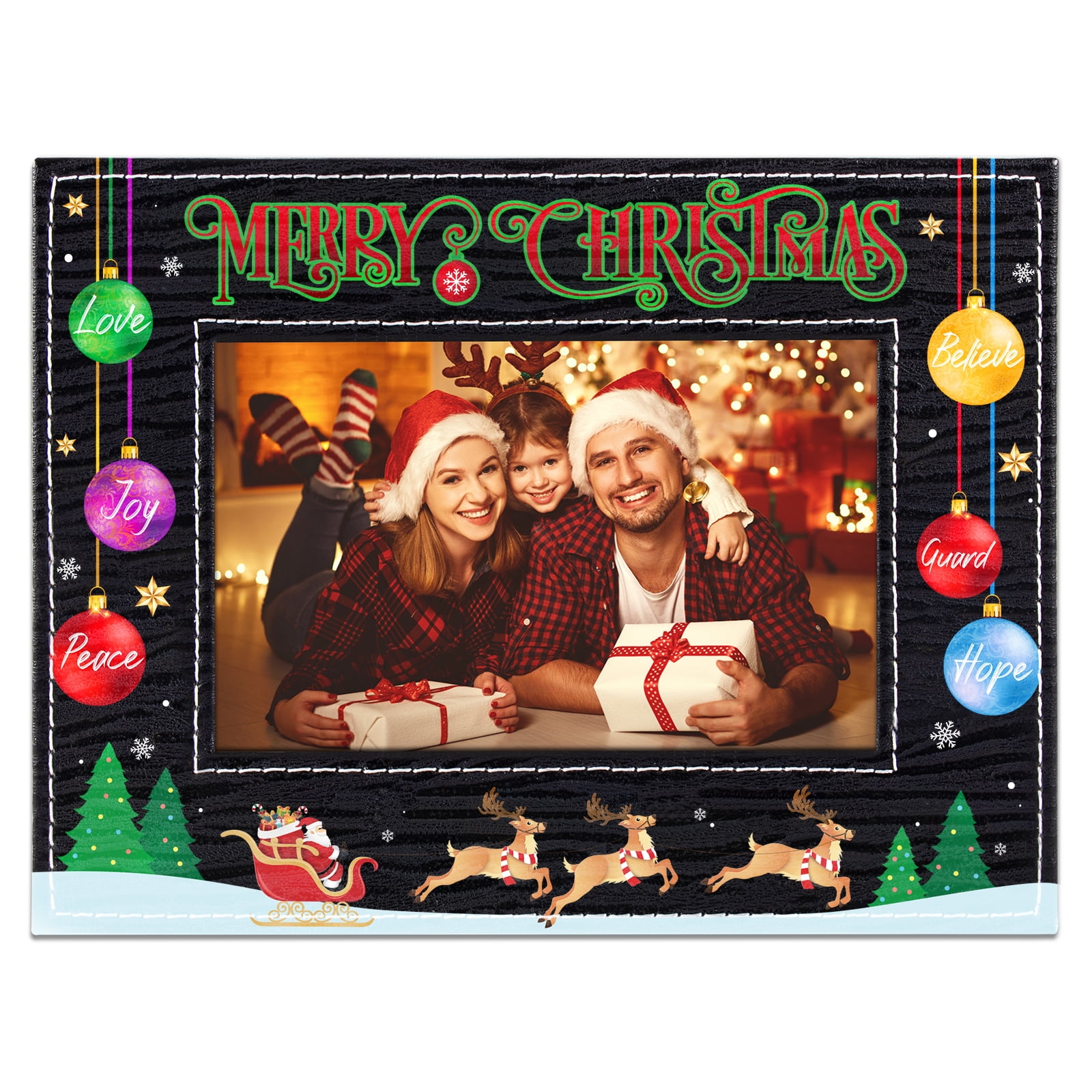 WaaHome Christmas Picture Frame 4x6 Engraved Leather Picture Frame for ...