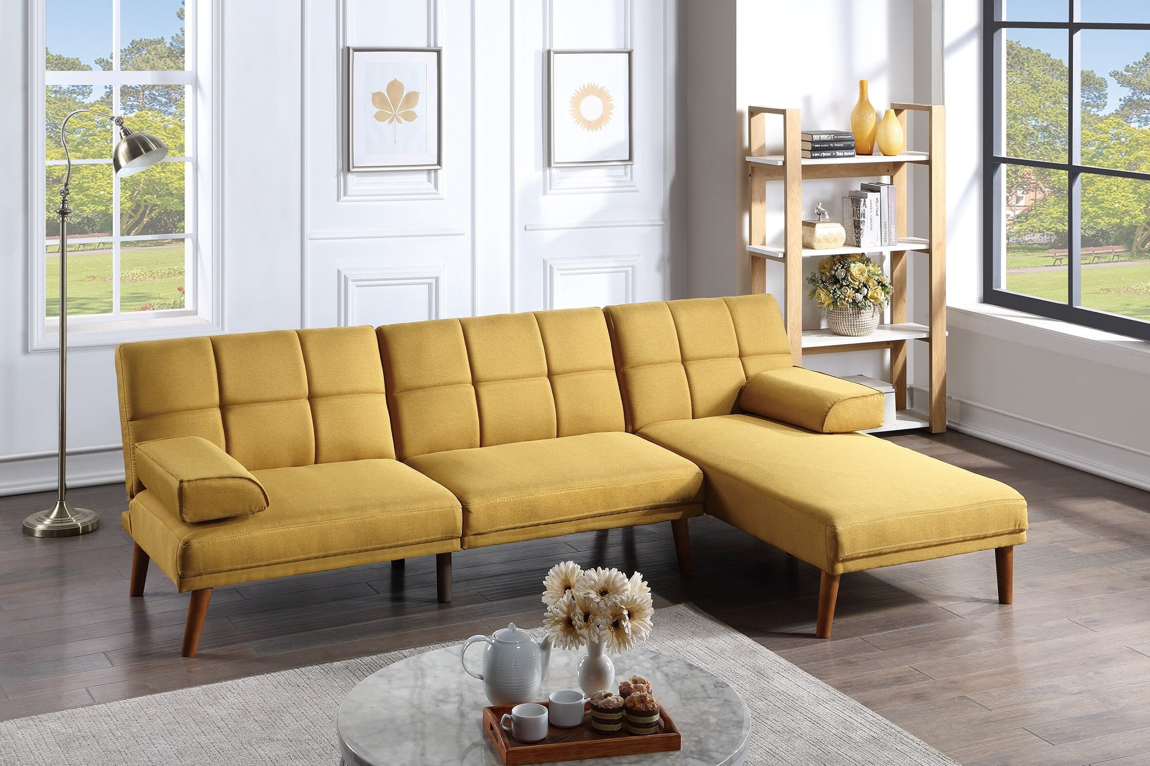 Mustard Color Polyfiber Sectional Sofa Set Living Room Furniture Solid ...