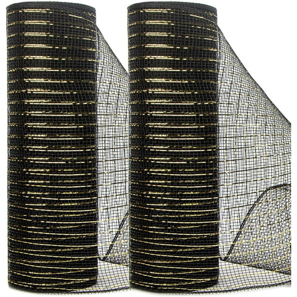2 Rolls Black Mesh Ribbon,10 inch x 30 feet(10Yard) Each Roll,Metallic ...
