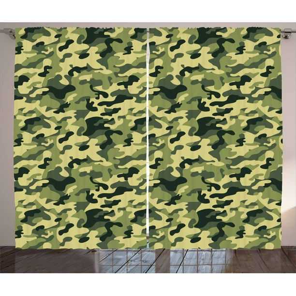 Camouflage Curtains 2 Panels Set, Army Clothing Motif with Pale Color ...