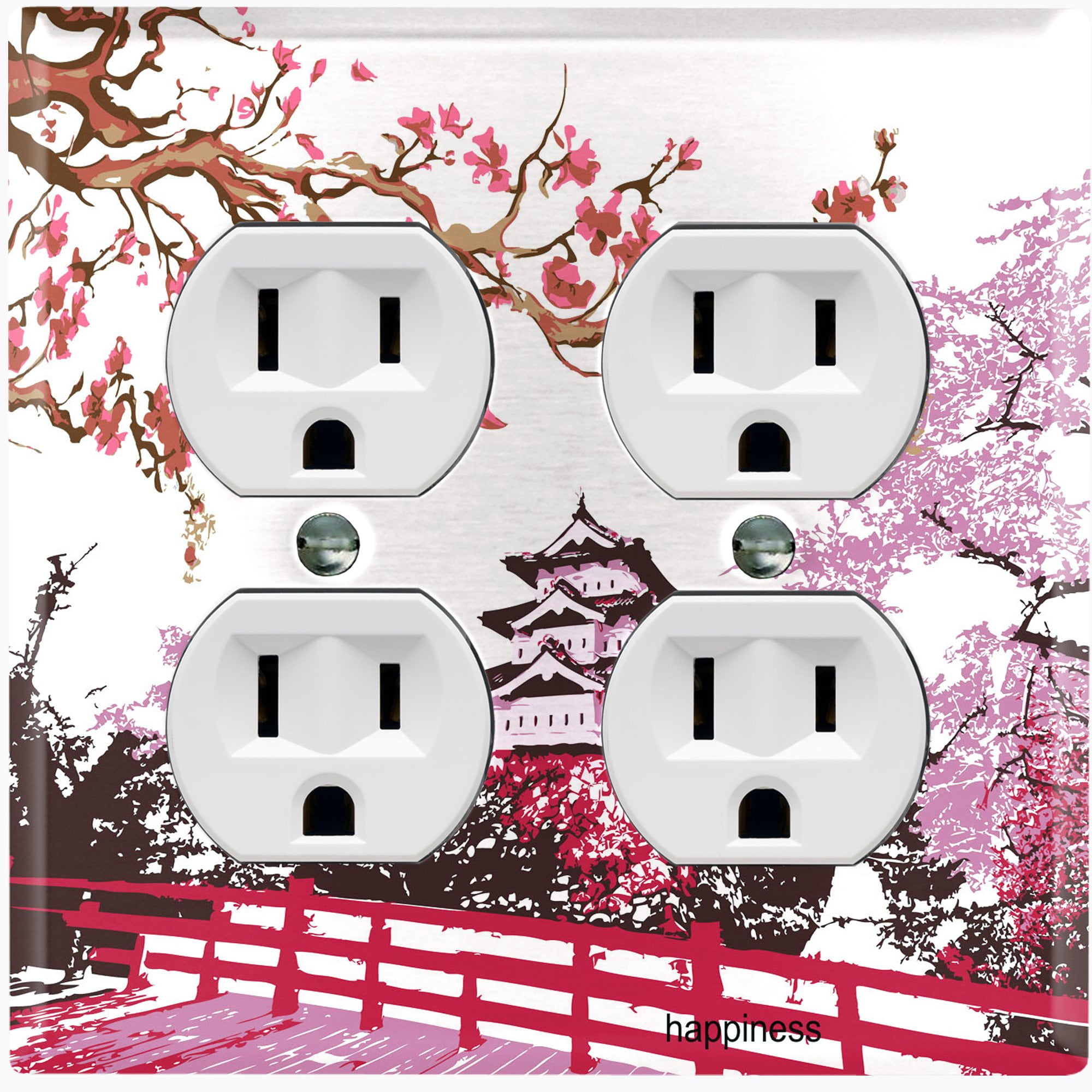 Metal Light Switch Plate Cover Japanese Pink Sakura Flower House Red ...