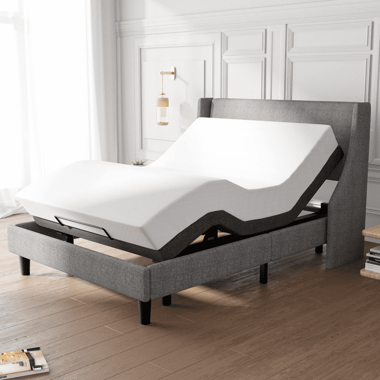 Einfach Queen Size Motorized Upholstered Adjustable Bed Base 2.0 Wireless Remote