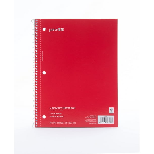 Pen + Gear 1-Subject Notebook, Wide Ruled, Red, 70 Sheets - Walmart.com