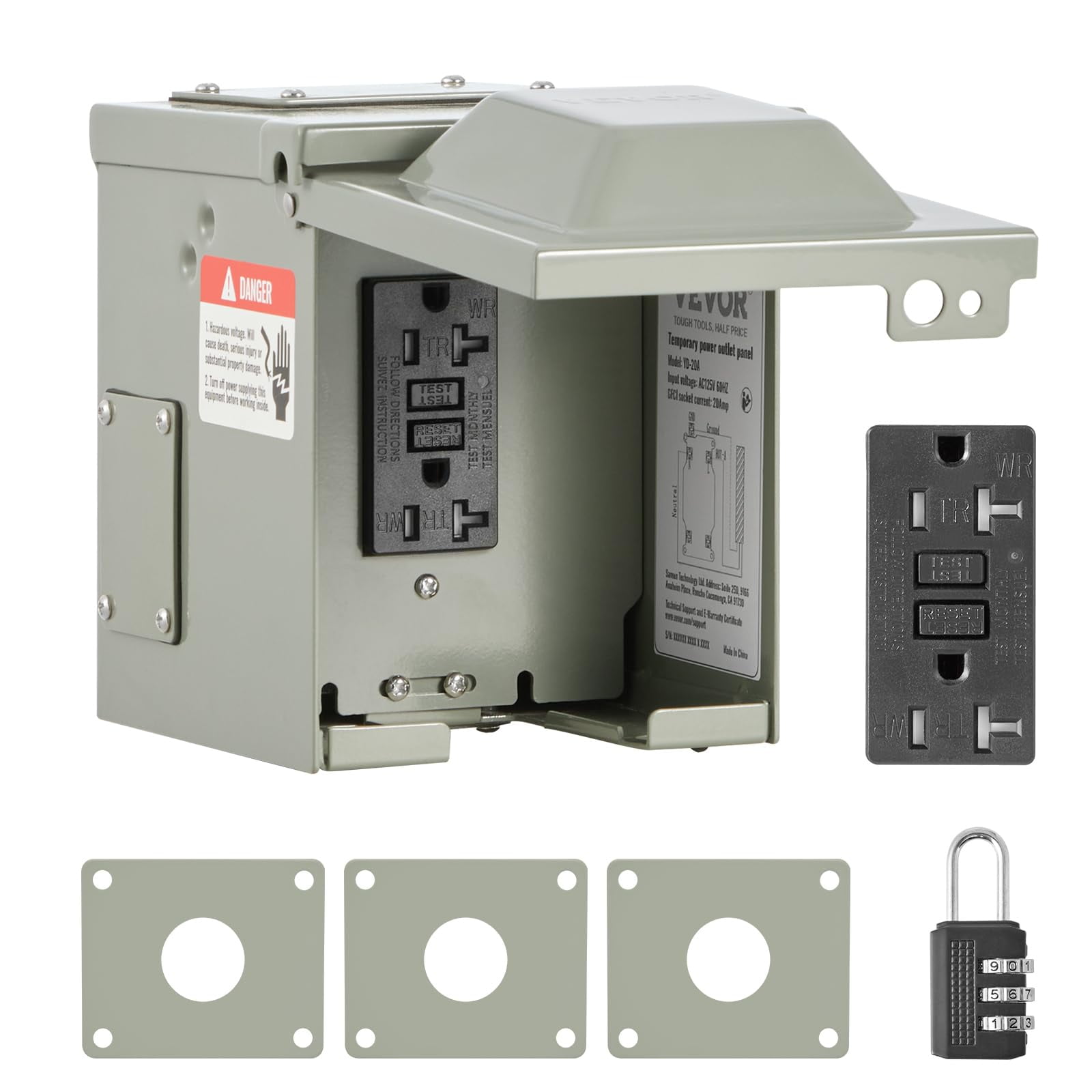 Caja de enchufe eléctrica exterior VEVOR 20A WRTR GFCI | Bodega Aurrera ...