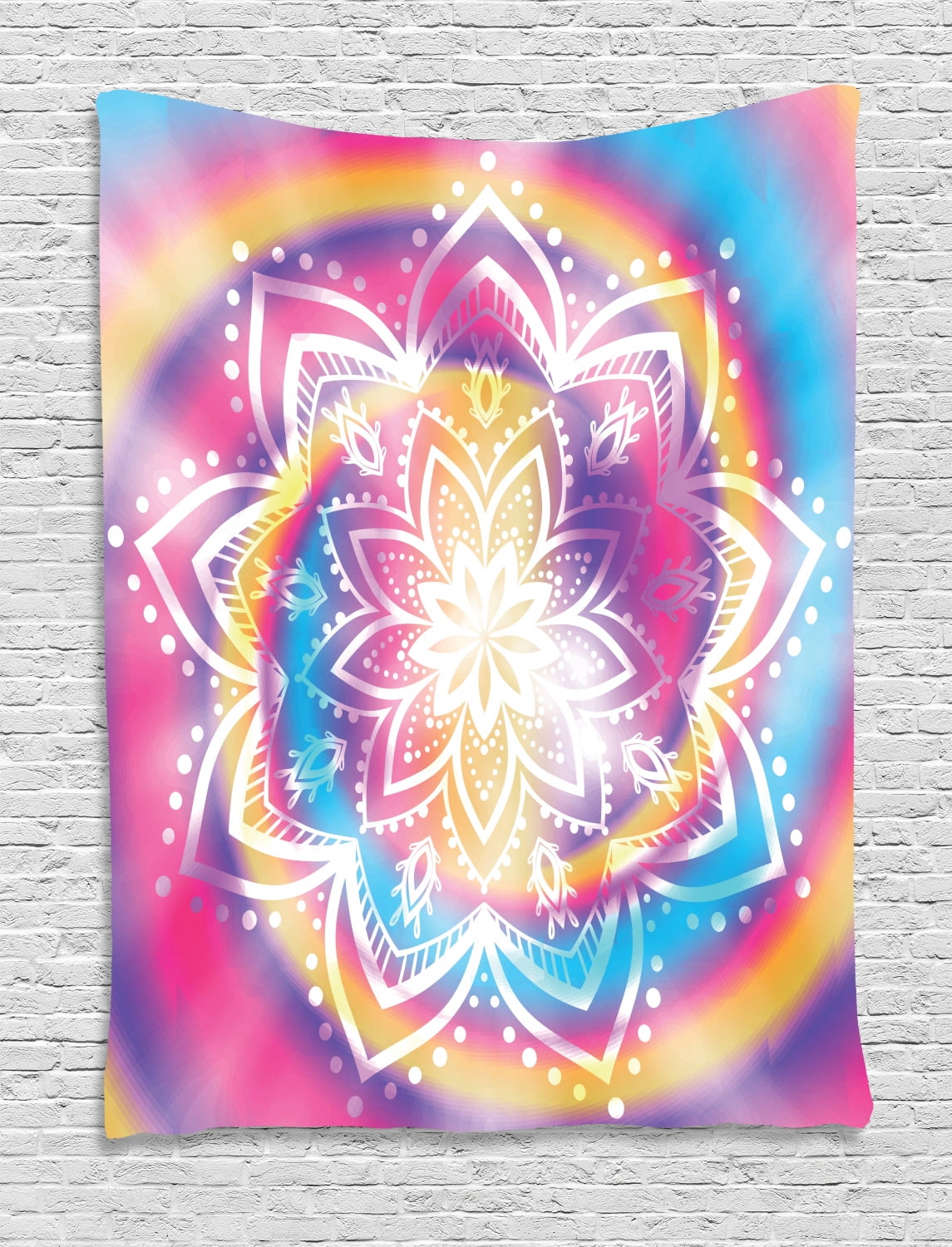 Rainbow Mandala Tapestry, Middle Eastern Mandala Design with Spiral ...