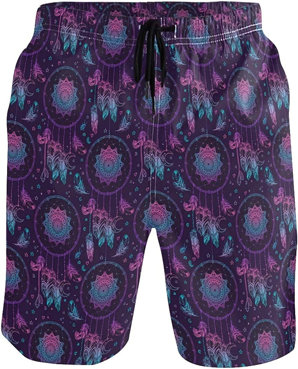 Men's Native-American-Indian-Feathers-and-Moon Quick Dry Swim Trunks ...