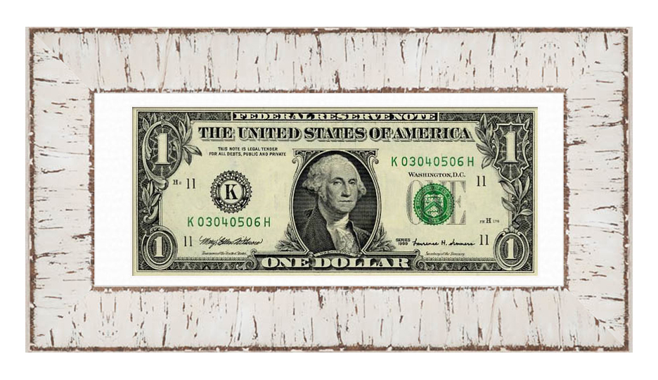 Dollar Bill Frame For Your First Dollar - White Washed Distressed ...