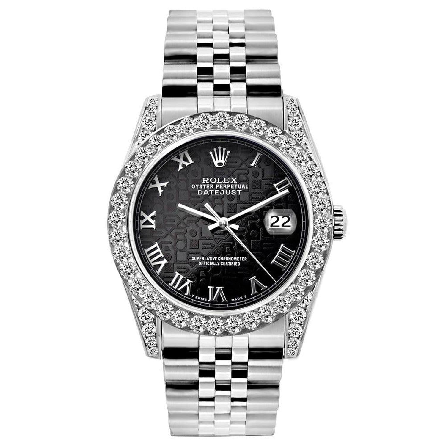 Pre-Owned Rolex Datejust 26MM 6916 Black Pattern Roman Dial Diamond ...