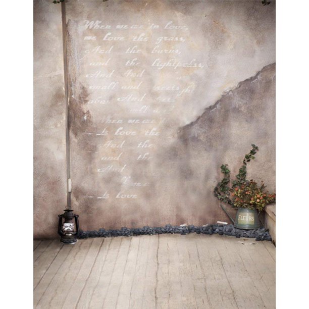 ABPHOTO Polyester 5x7ft Wooden Floor Vintage Wall Poem Flowers ...
