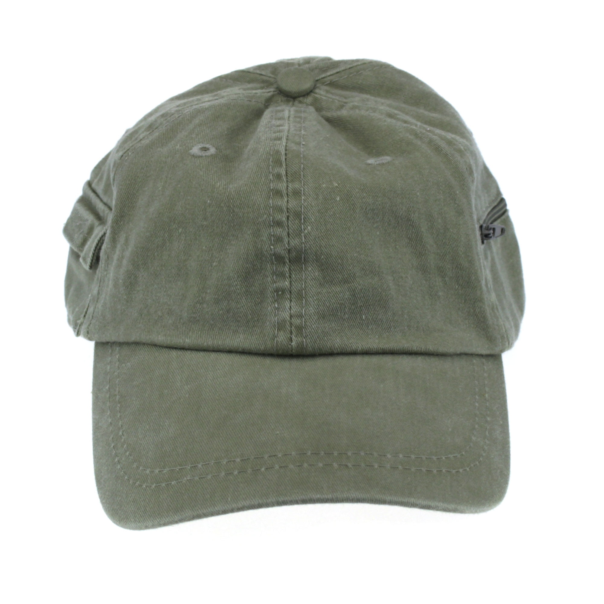 Mens Low Crown Cap w/ Zipper & Hook and Loop Side Pockets Khaki ...