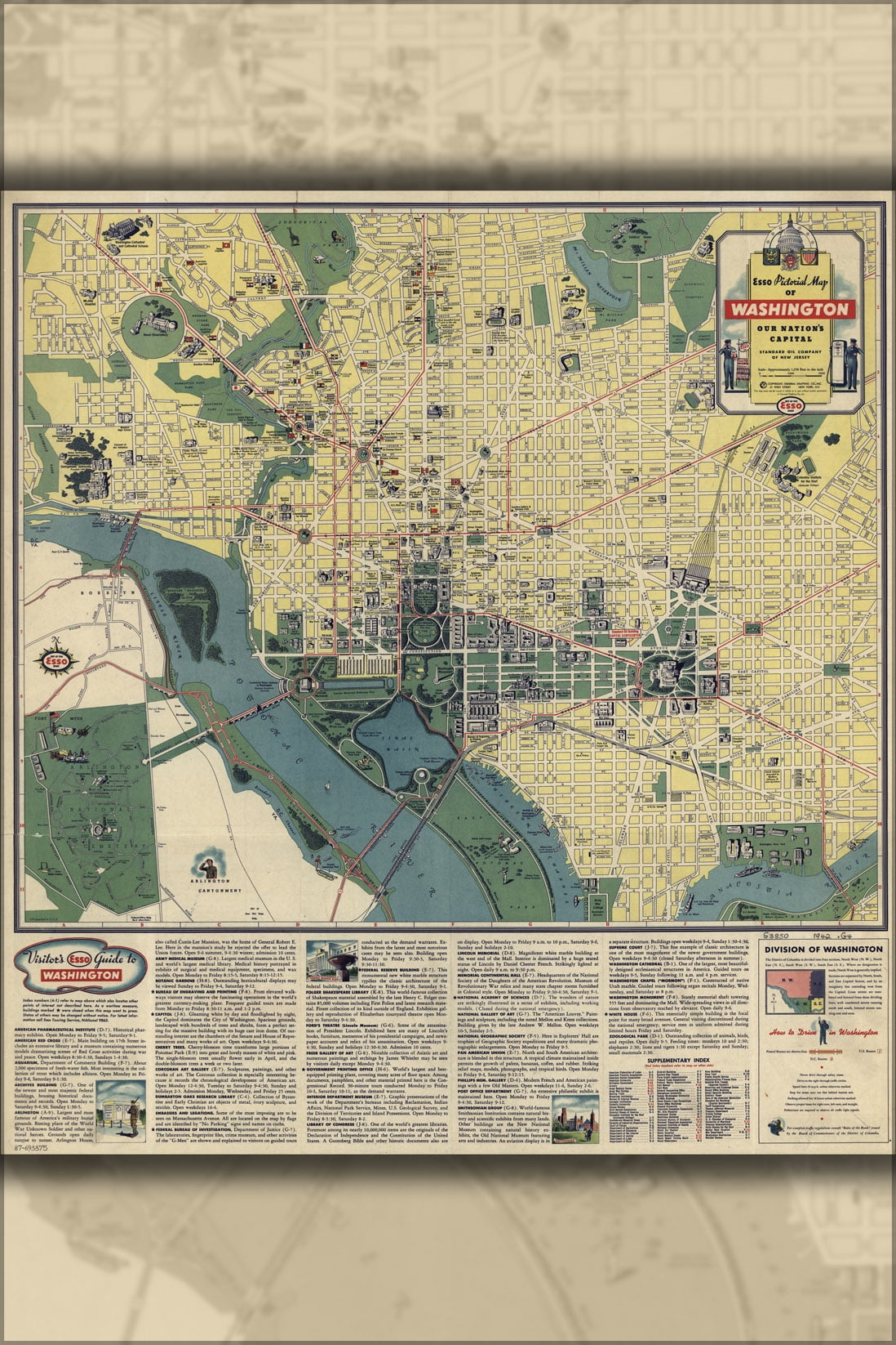 24"x36" Gallery Poster, map of Washington dc & vicinity 1942 p1 ...