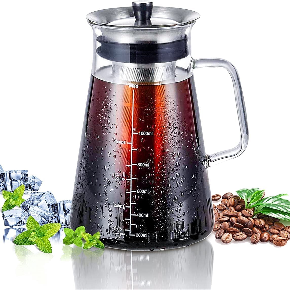 Cafetera de infusión en frío Aquach de 34oz (1L) con jarra de vidrio ...