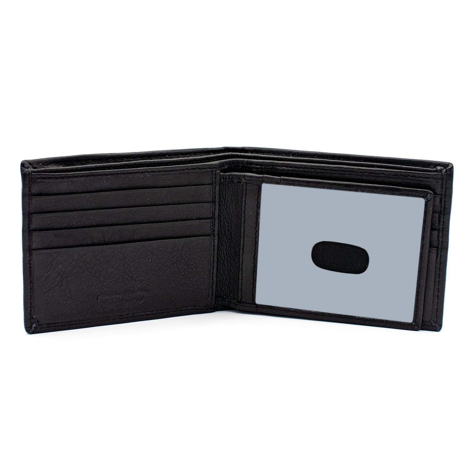 RFID Safe Men's Real Leather Black Bifold Wallet Center Flip-ID Key ...