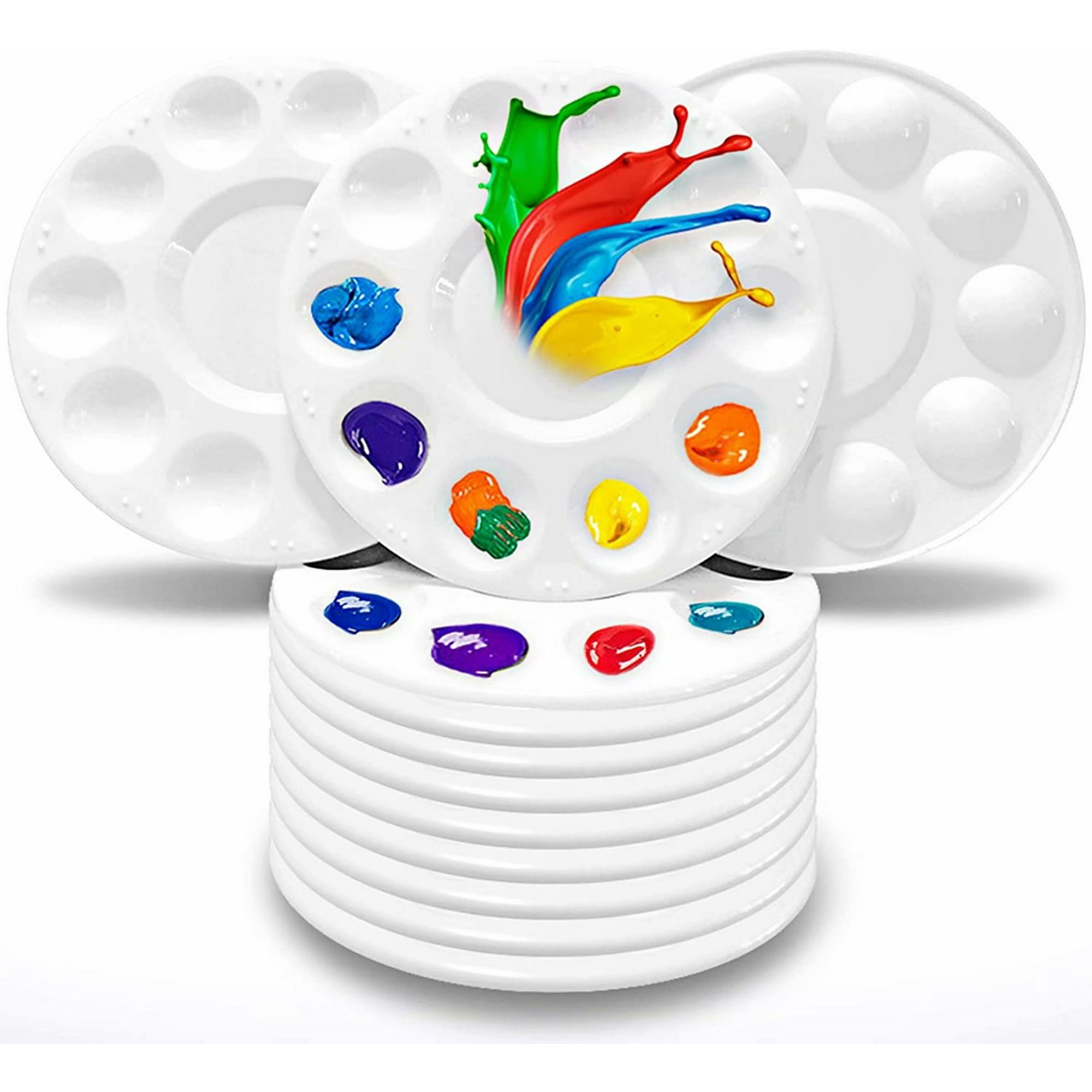 Paint Tray Palettes 3 Pcs 6.7 Inch Round Plastic Paint Palettes for Acrylic Watercolor Oil Painting Nail Face Body Craft Model DIY Rock Art Kids