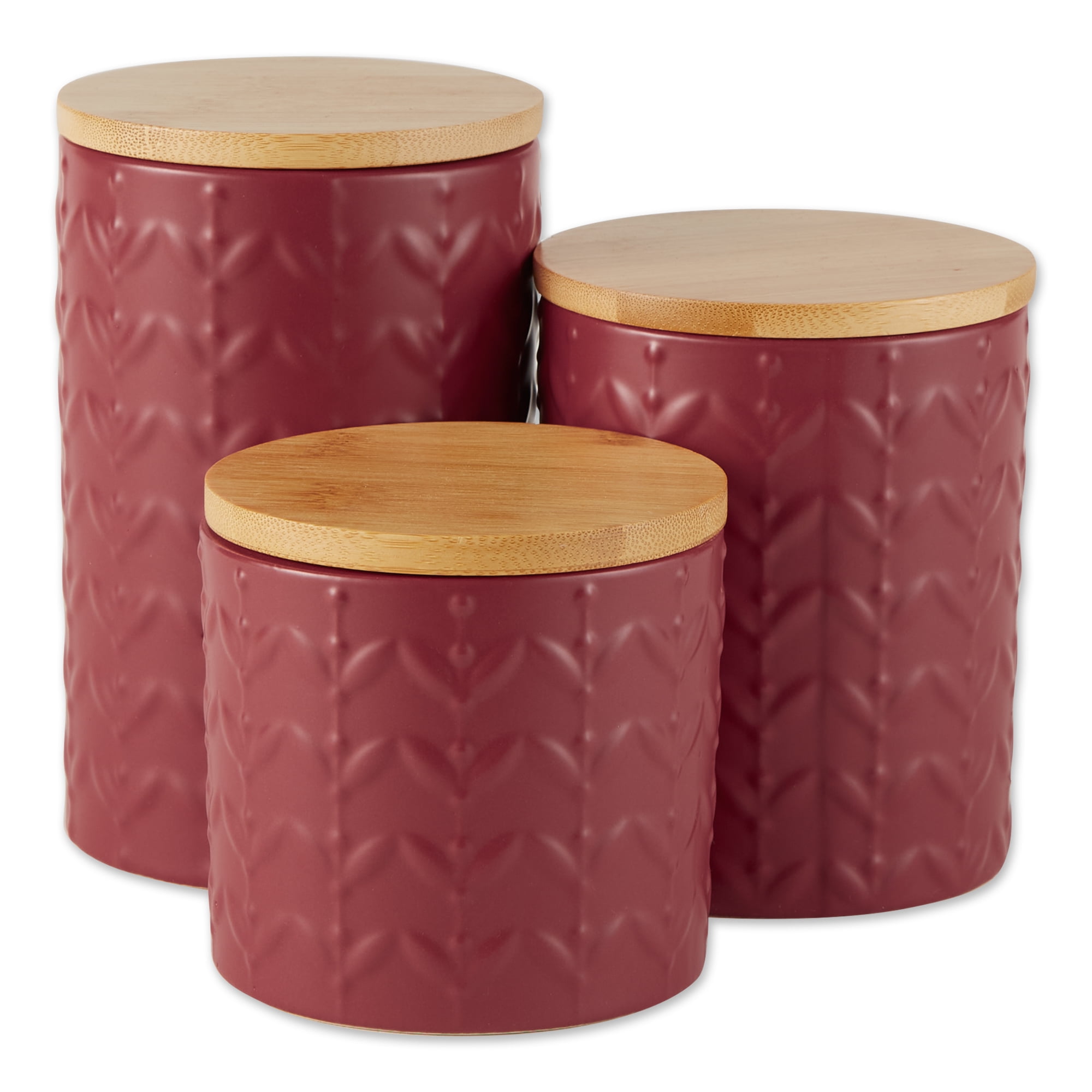 Barn Red Matte Retro Vine Texture Ceramic Canister (Set of 3) - Walmart.com