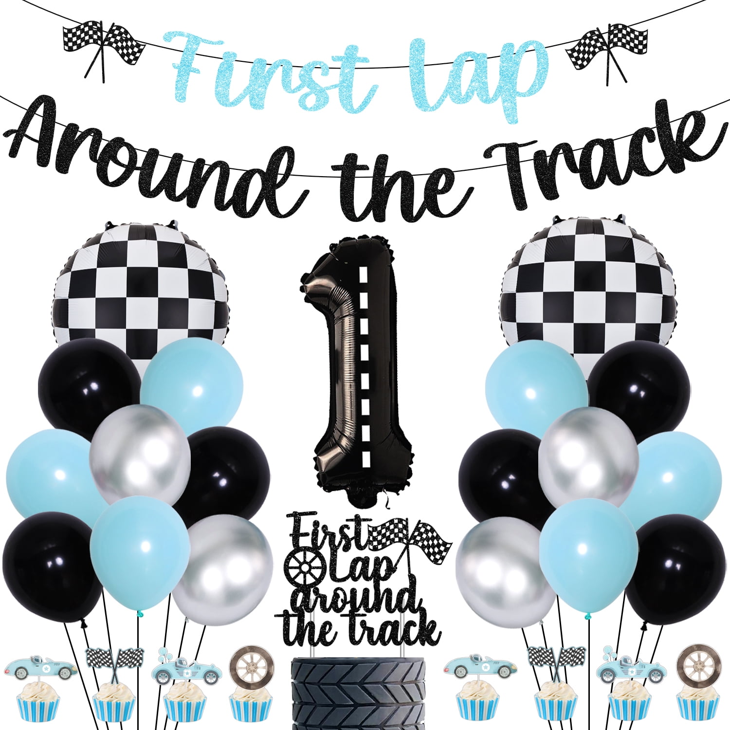 Race Car 1st Birthday Decorations for Boys, First Lap Around The Track ...