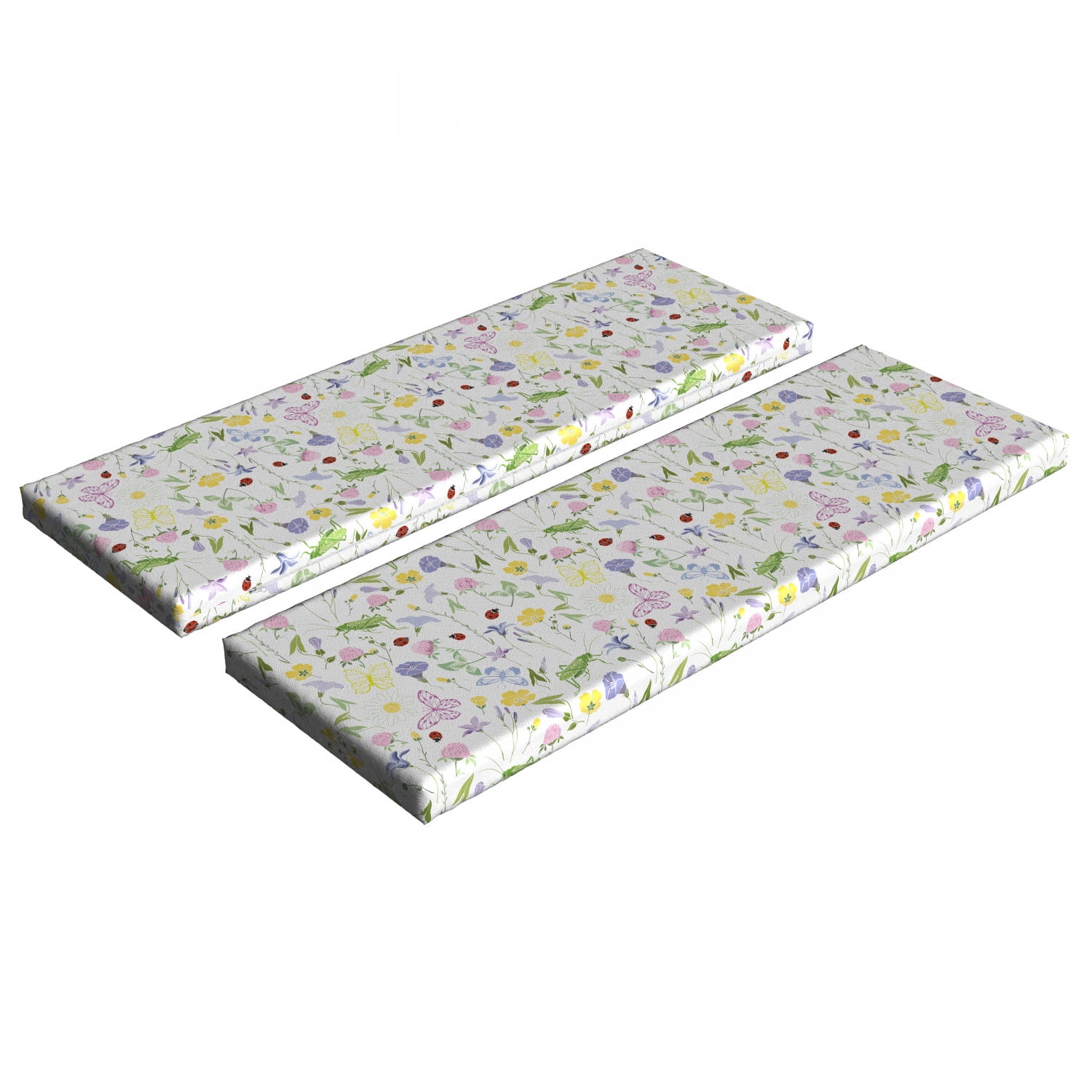 Ladybug Bench Cushion Set of 2, Butterfly Soft Toned Blossom Flora ...