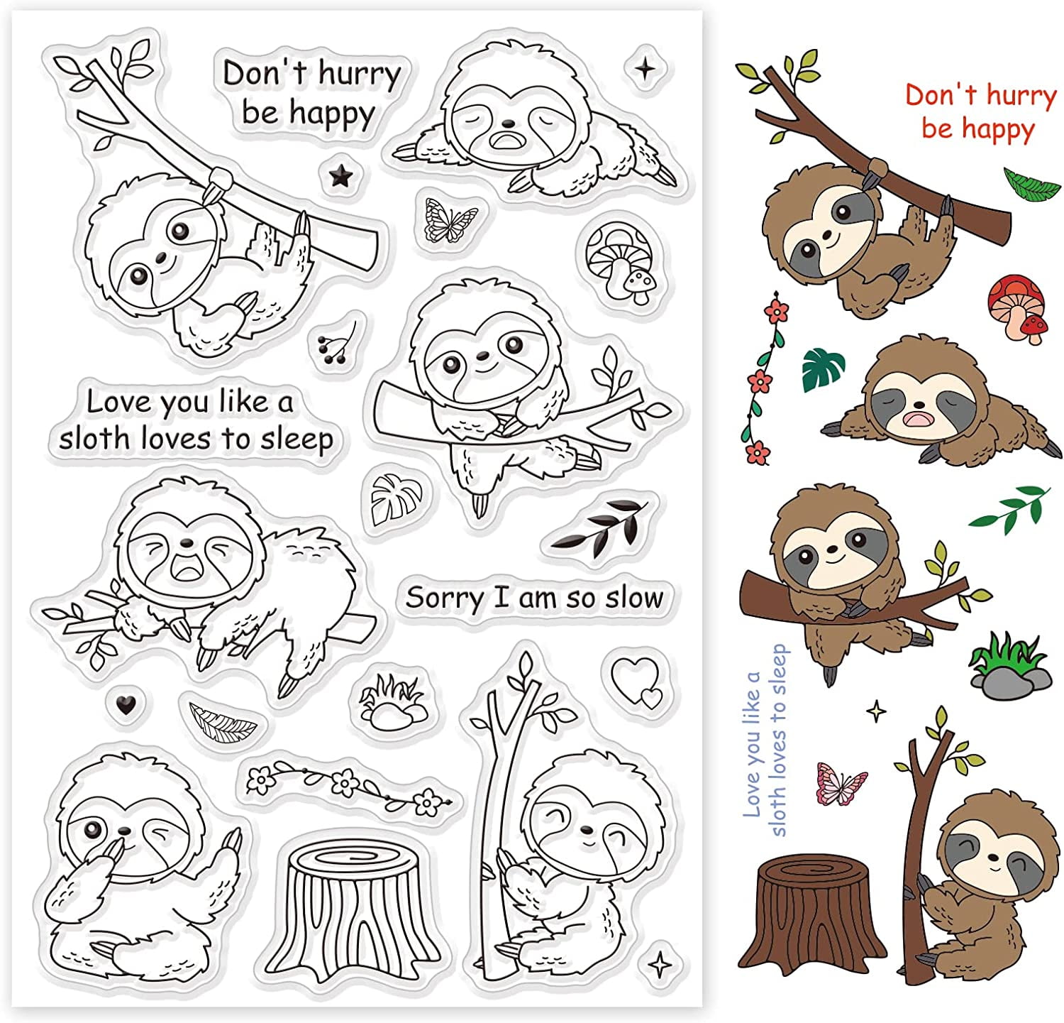 Cute Sloth Clear Stamps Don't Hurry Be Happy Transparent Silicone Stamp ...