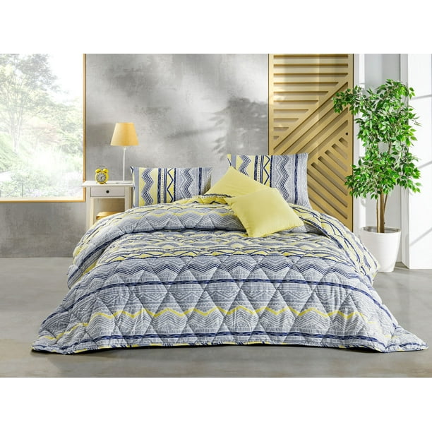 Empire Blue & Yellow Geometric Cotton 9 Piece Bed in a Bag Comforter ...