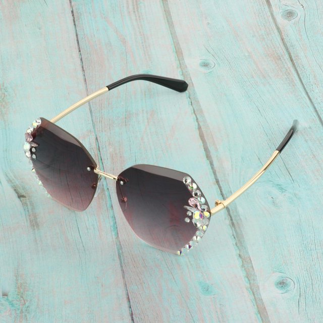 2021 Fashion Design Vintage Rimless Rhinestone Sunglasses Women Retro