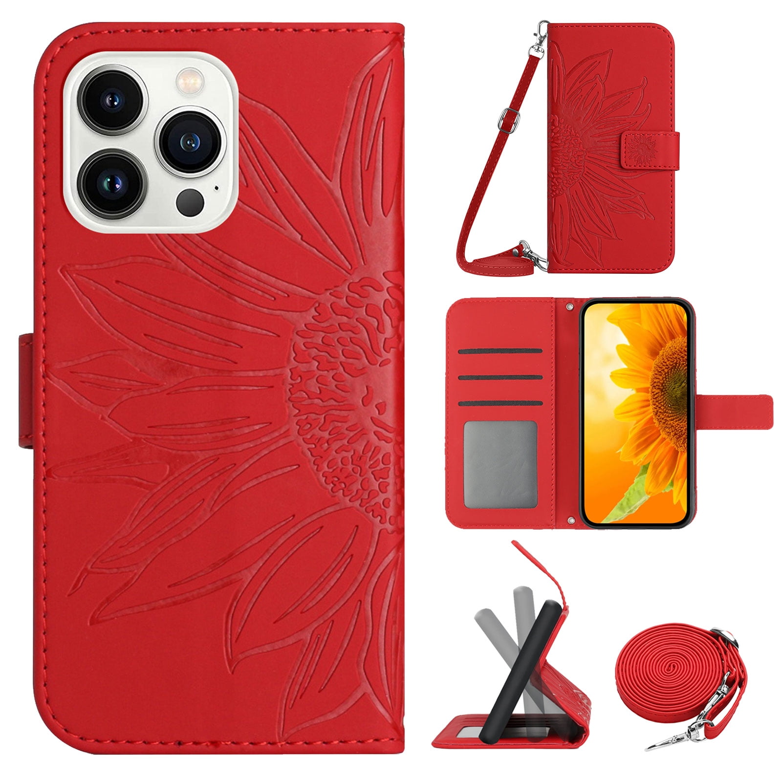 for iPhone 14 Pro Case with Adjustable Crossbody Strap, Wallet Case ...