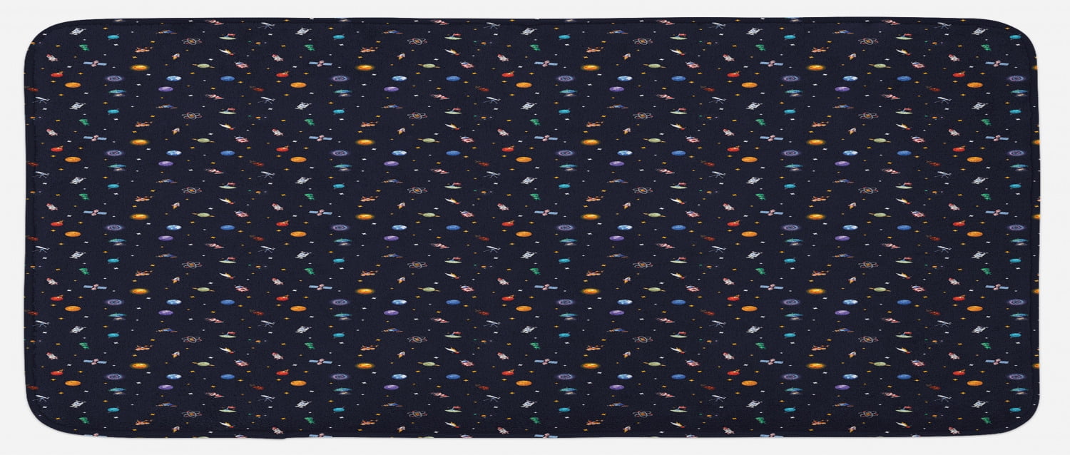 Spaceship Kitchen Mat, Science Fiction Themed Comet Alien Atom on ...
