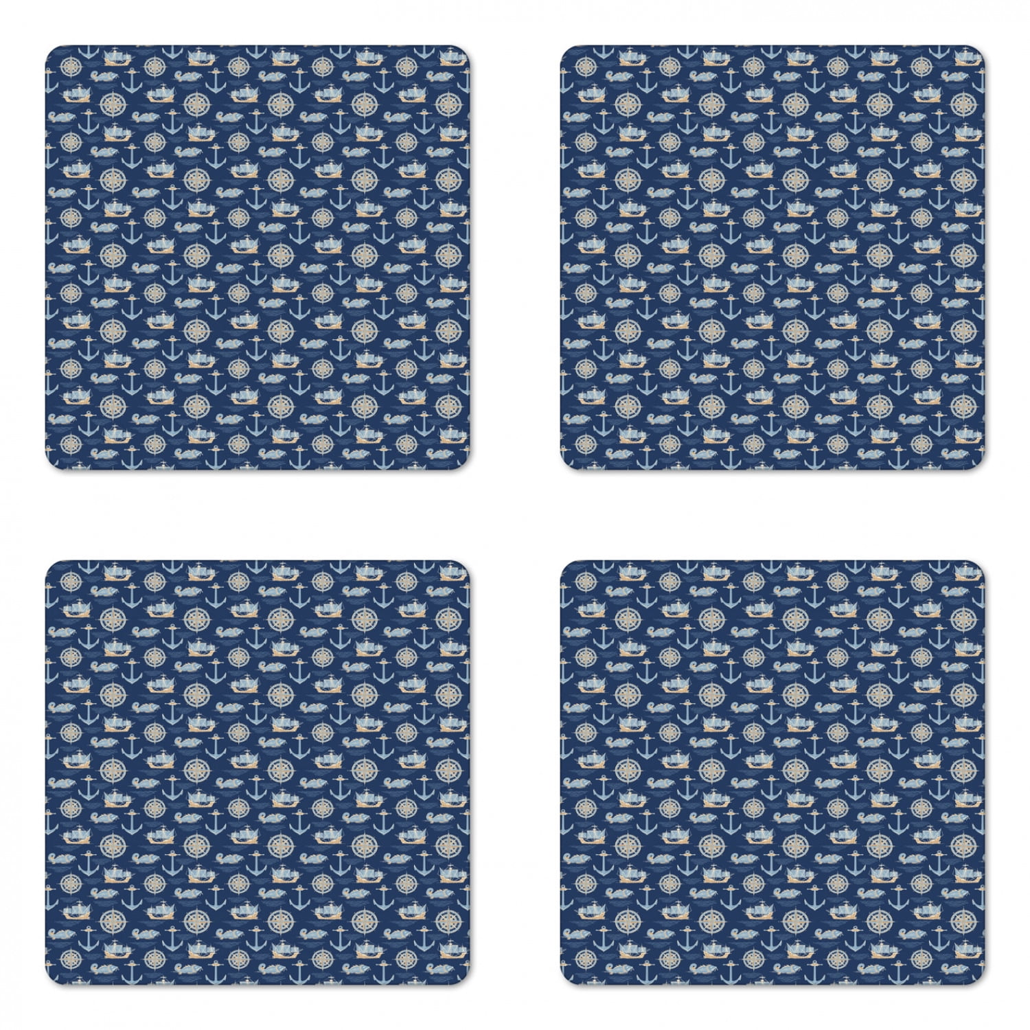 Marine Coaster Set of 4, Anchor Giant Catfish Vintage Sailing Yachts ...