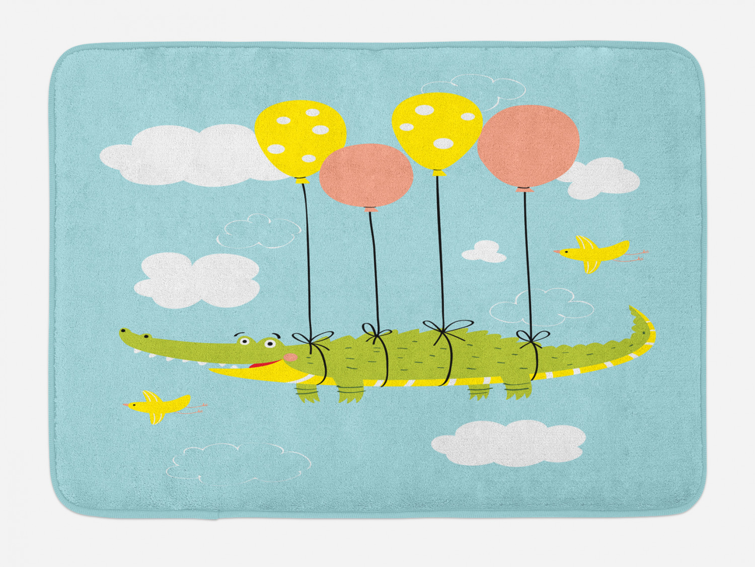 Gator Bath Mat, Themed Graphic with Crocodile Flying with Balloons ...