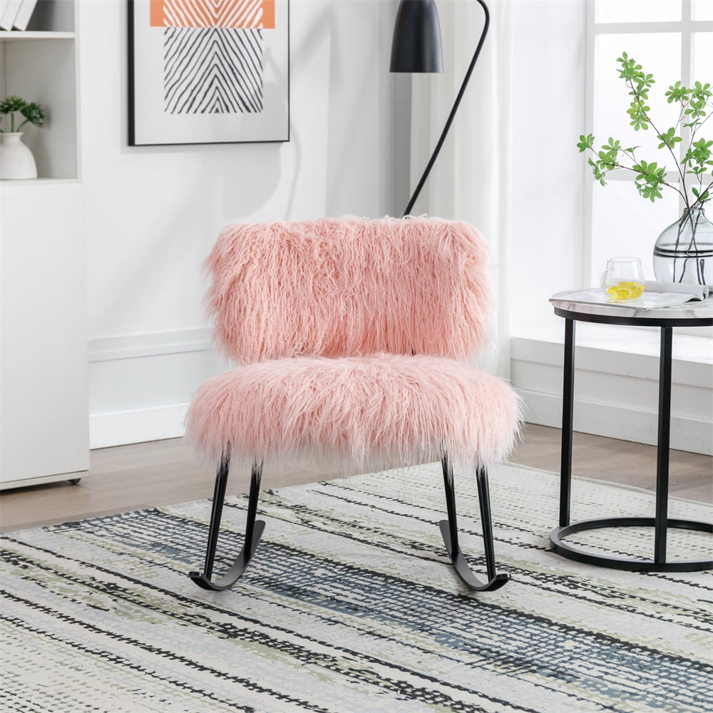 25.2'' Wide Faux Fur Plush Nursery Rocking Chair, Baby Nursing Chair ...