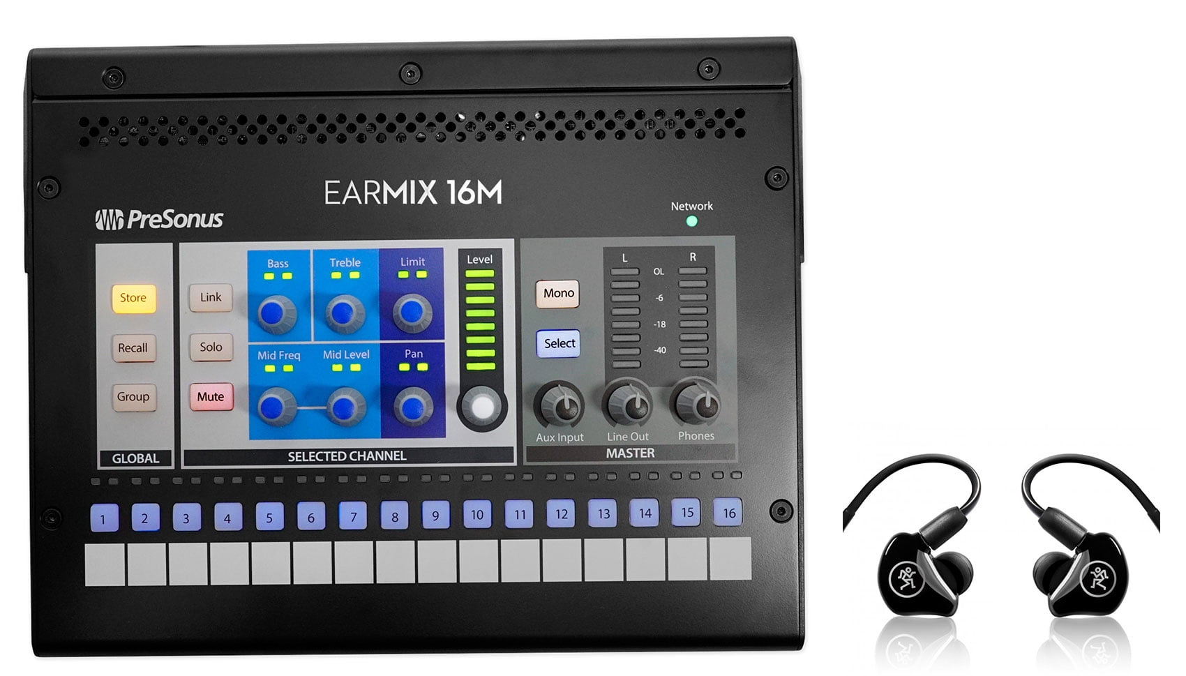 PRESONUS EarMix 16M 16x2 Personal Monitor Mixer+Mackie MP-220 In-Ear ...
