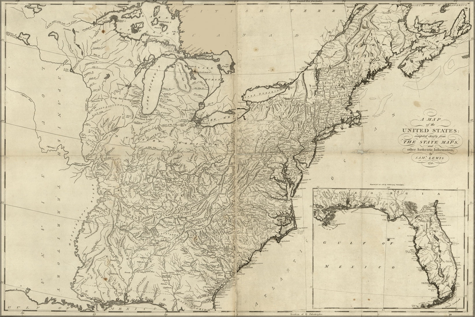 24"x36" Gallery Poster, map of the United States 1795 - Walmart.com