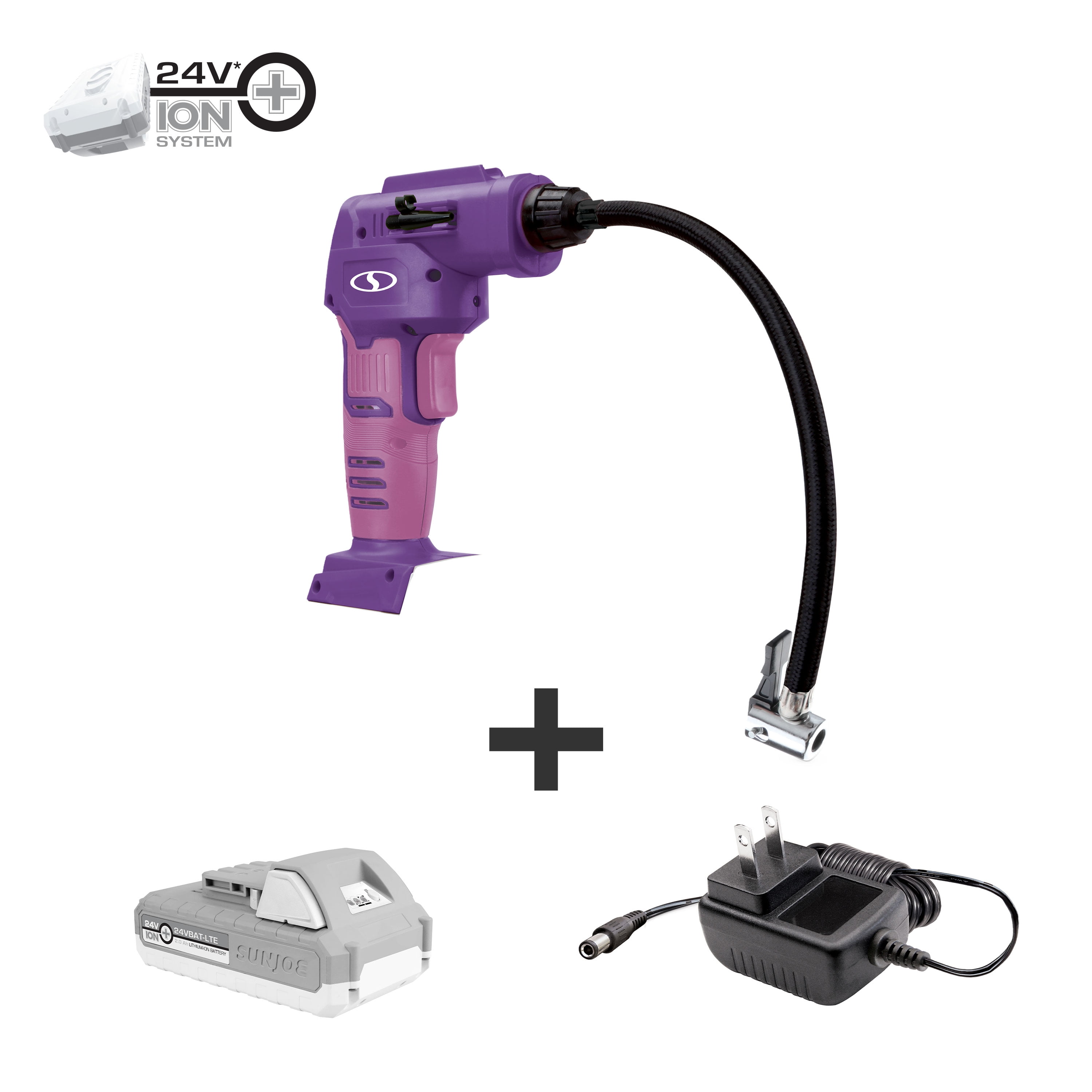 Sun Joe 24V-AJC-LTW-PRP Cordless Portable Air Compressor with Nozzle ...