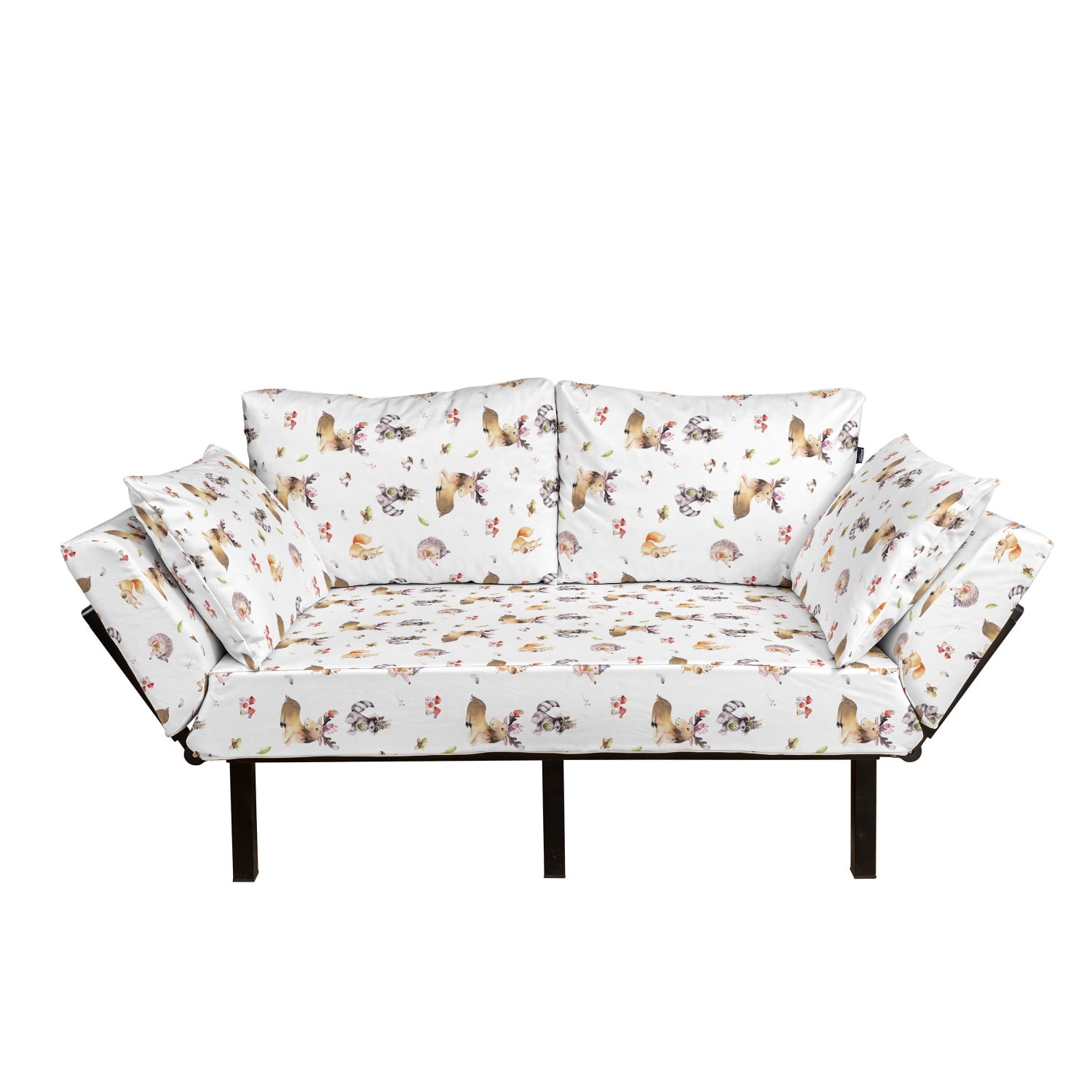 Squirrel Futon Couch, Pattern of Cartoon with Hedgehog and Moose ...