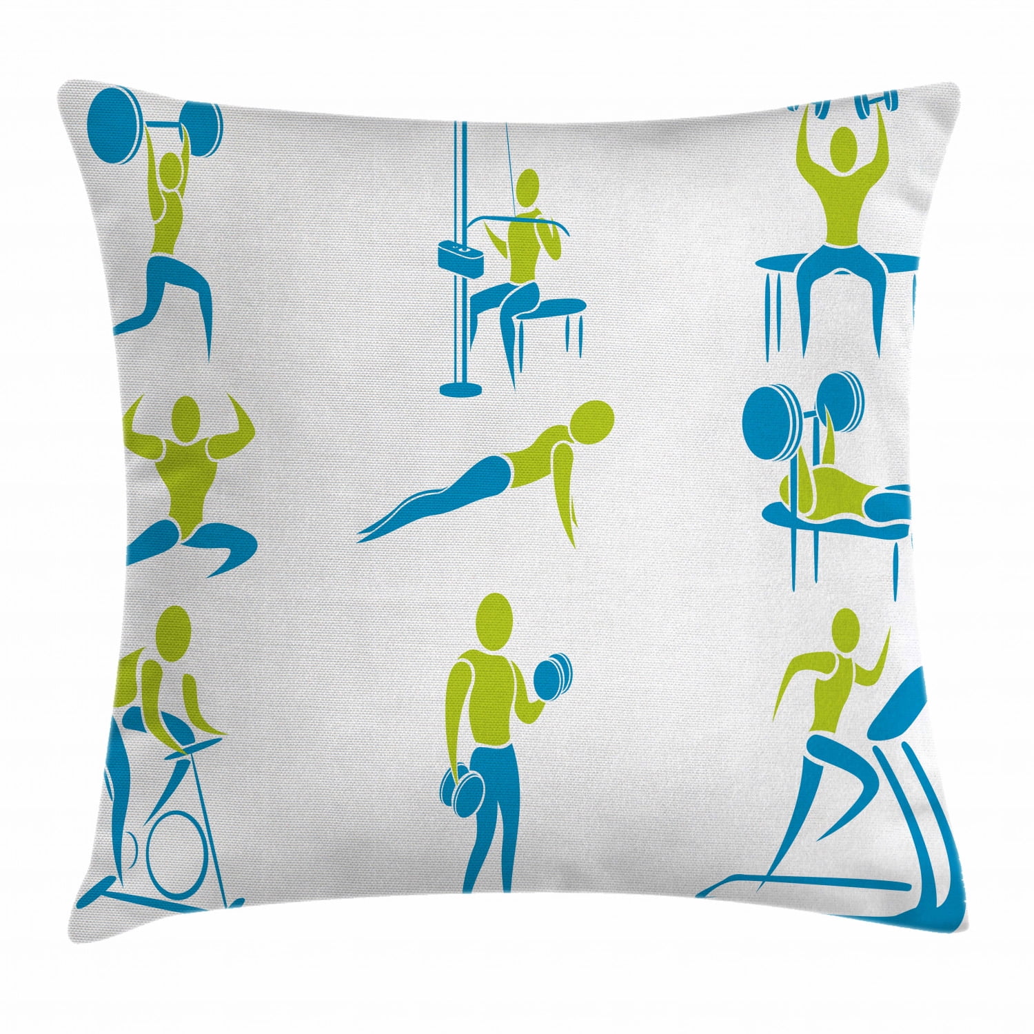 Fitness Throw Pillow Cushion Cover, Set of Icons Showing Different Gym ...
