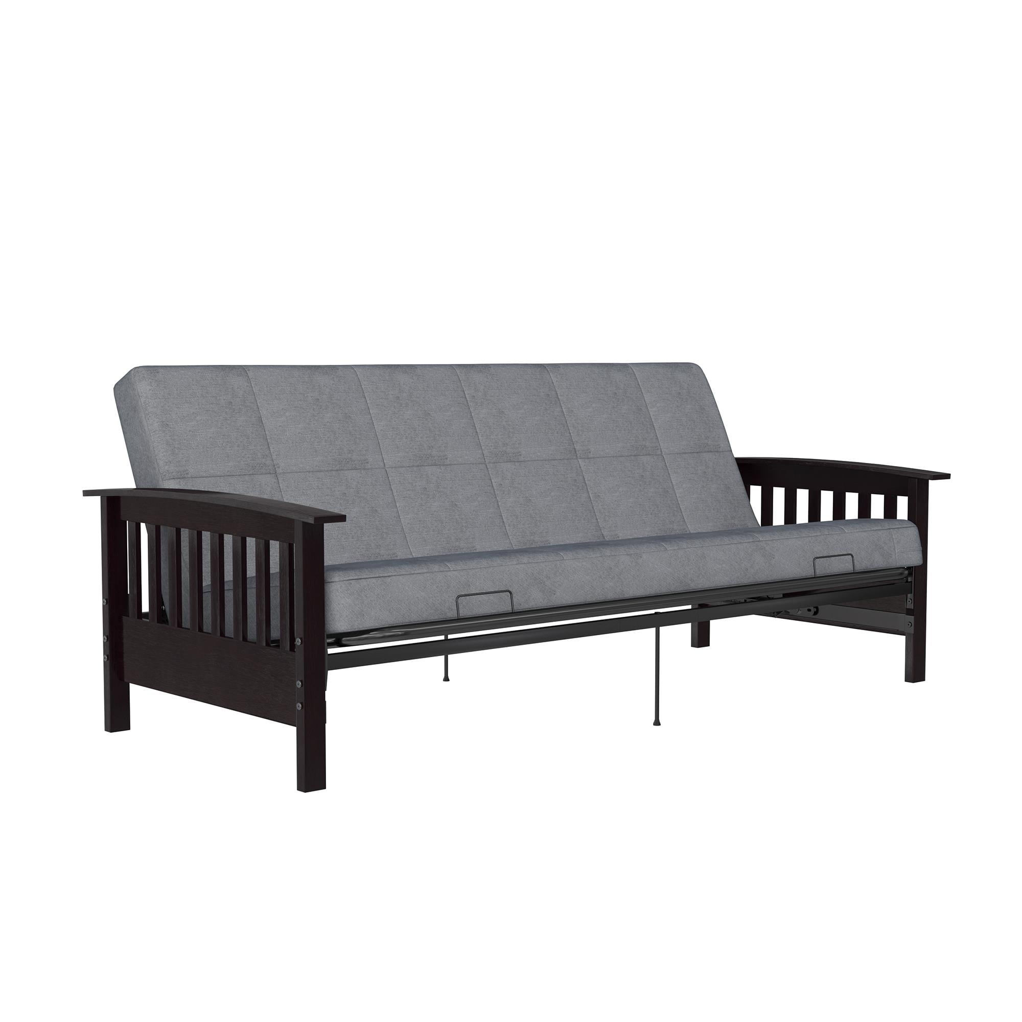 DHP Brixen Espresso Wood Arm Metal Futon Frame with 6-Inch Mattress ...
