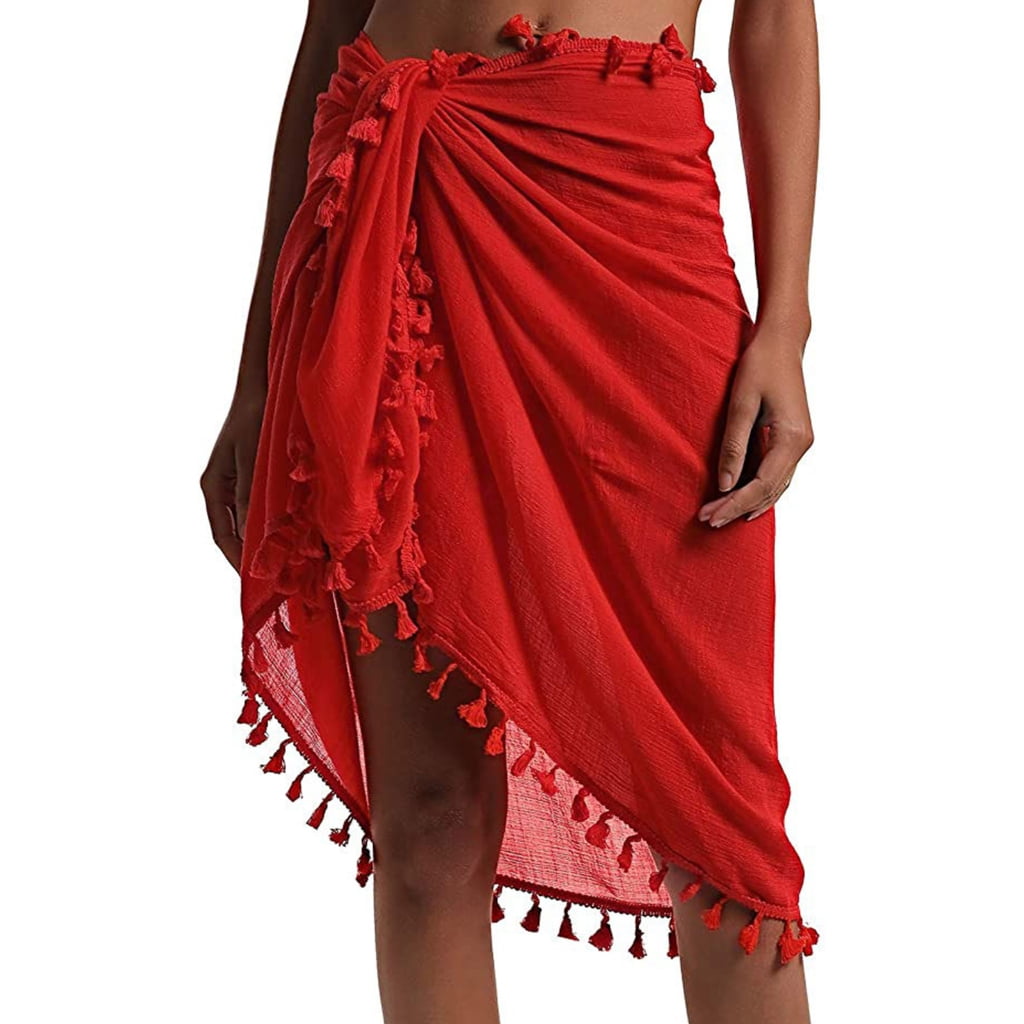 Yuuzone Women Tassel Beach Towel Bikinis Cover Ups Swimwear Wrap Short Skirt Sarongs Scarf