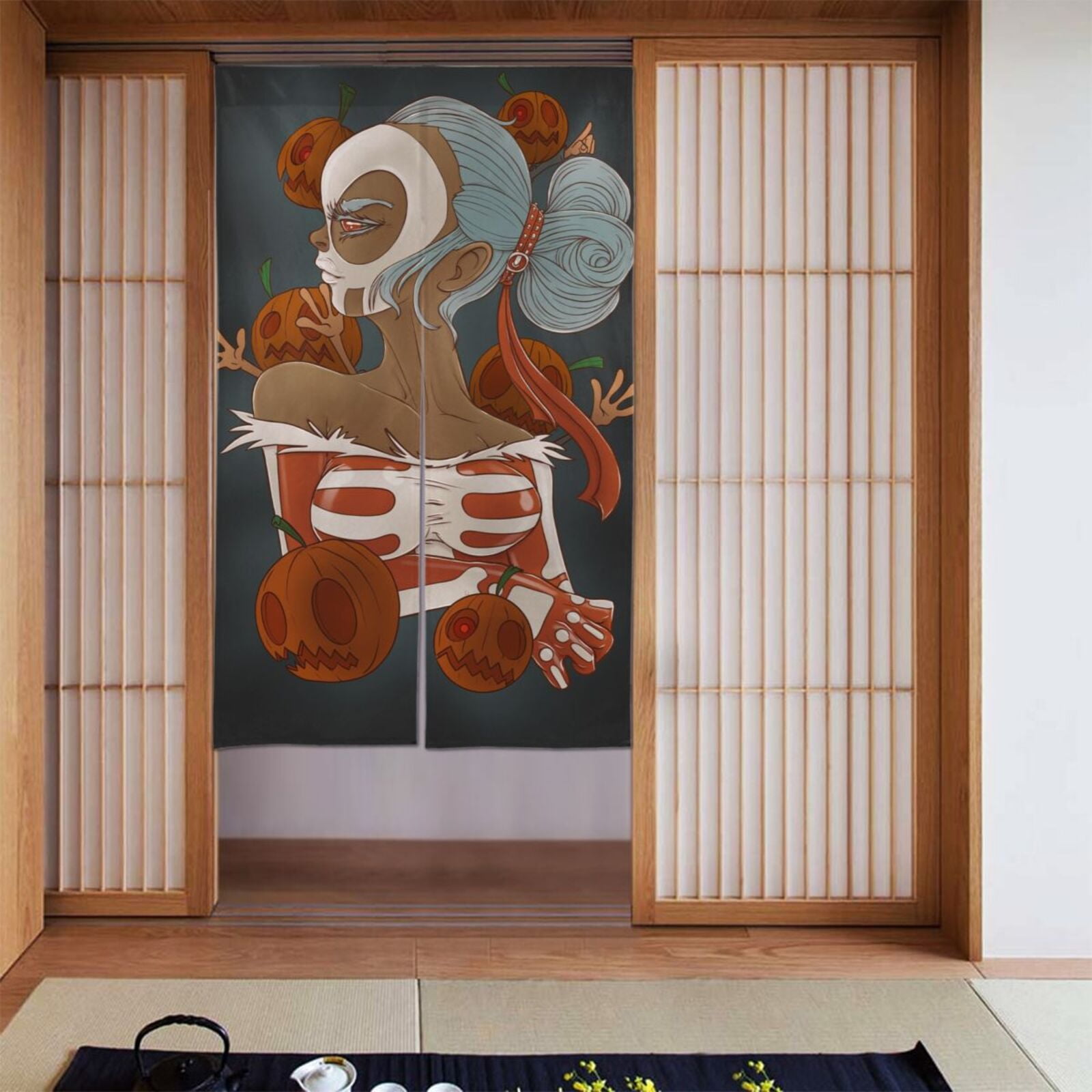 Doorway Drape Split Curtains, Halloween Skull Skeleton Girl Room ...