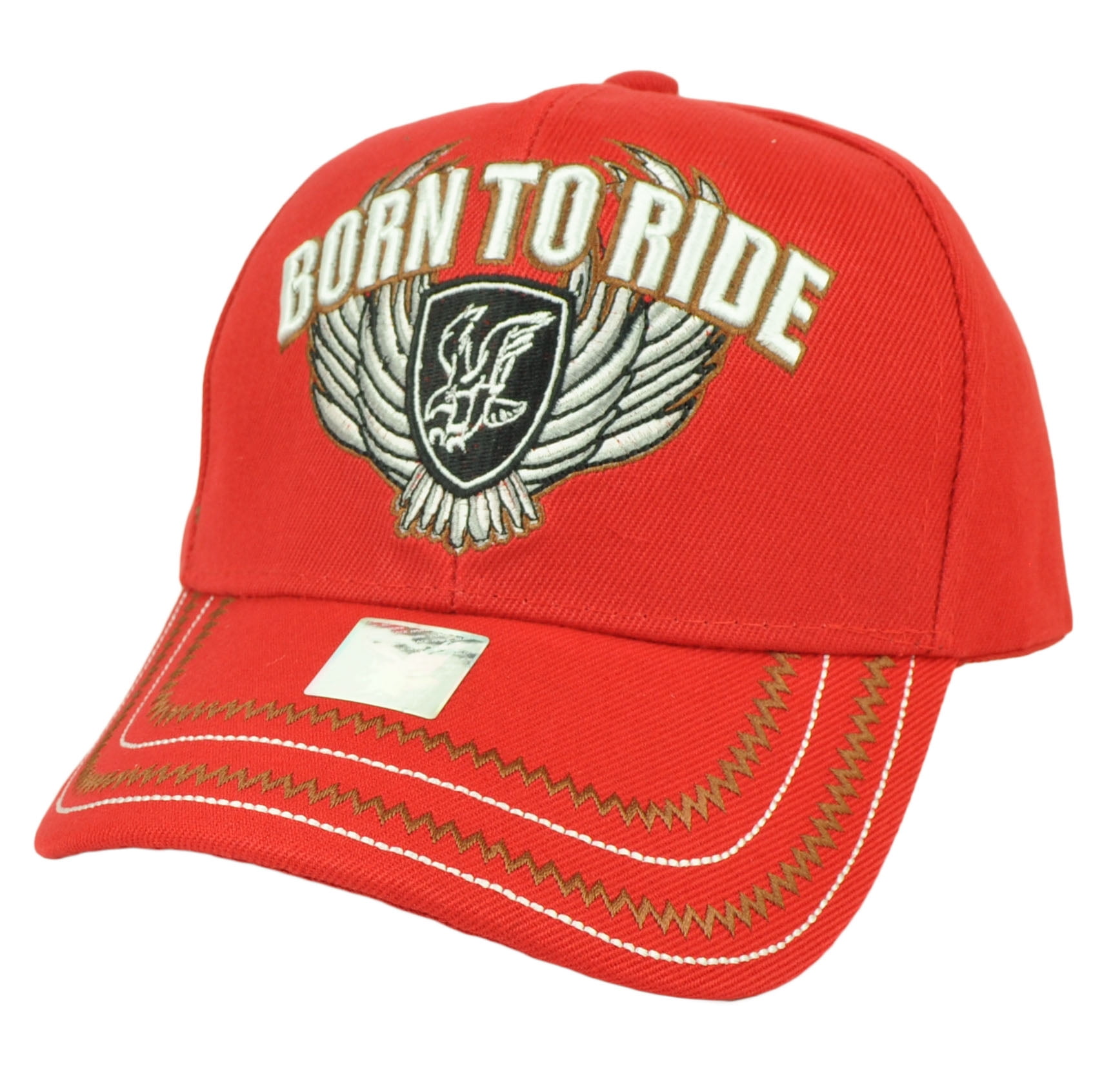Born To Ride Red Hat Cap Adjustable Motorcycle Wing Bikes Biker Curved ...