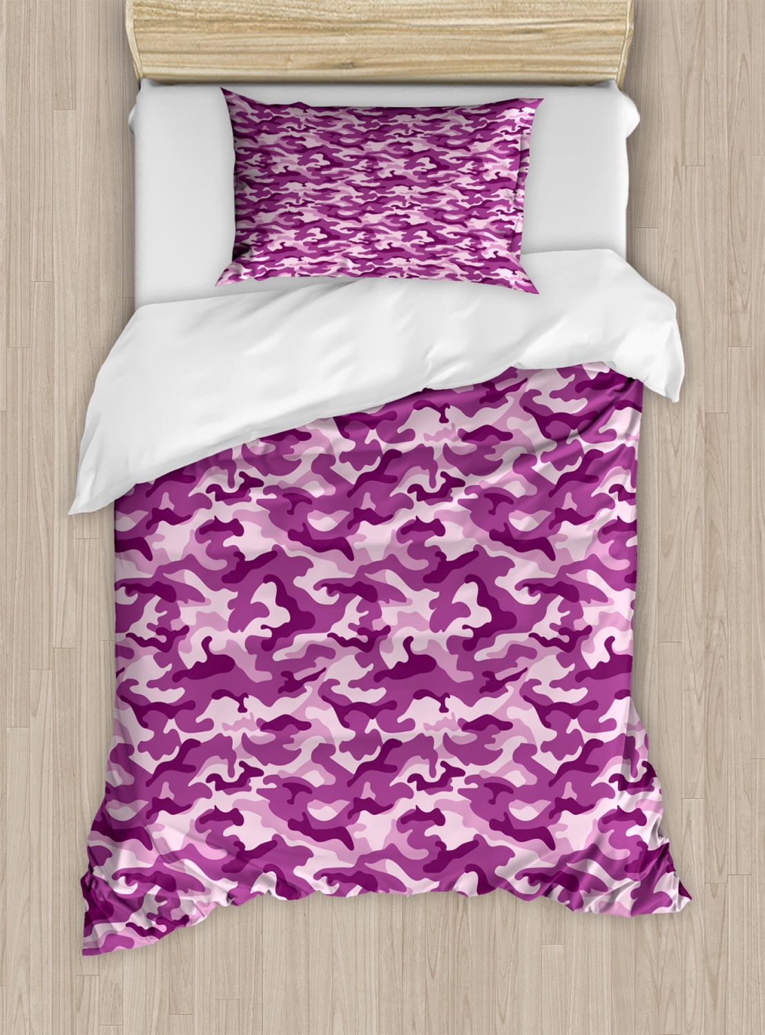 Fuchsia Duvet Cover Set Twin Size, Camouflage Pattern in Exotic Tones ...