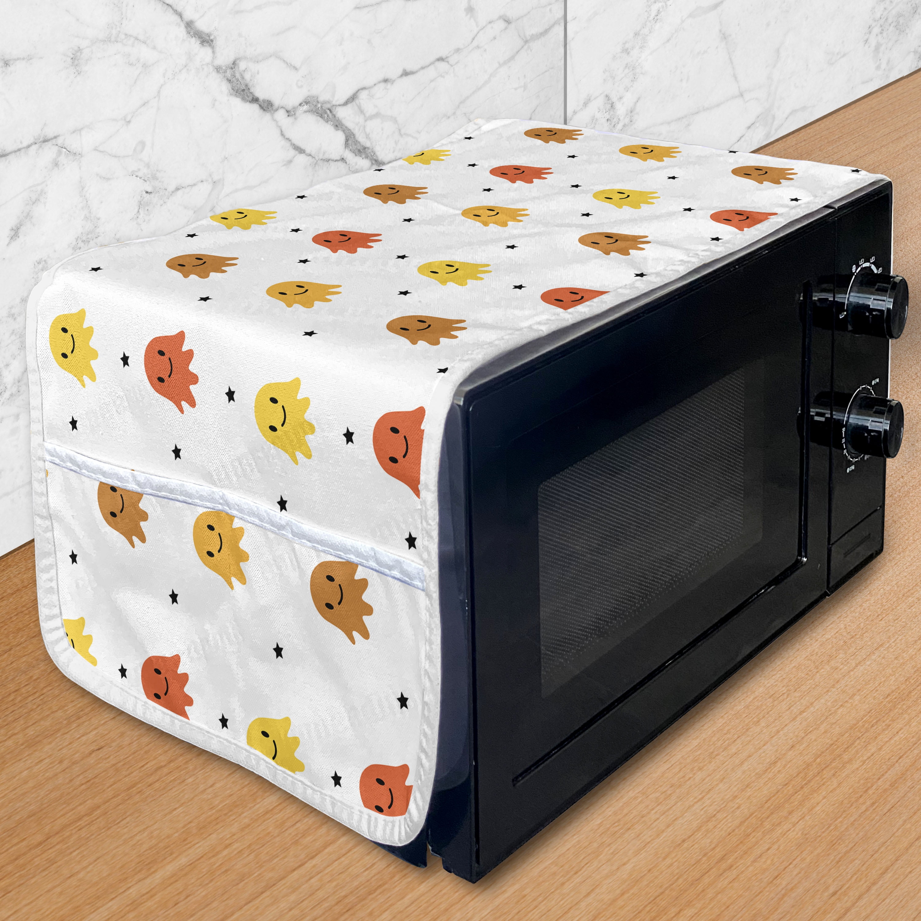 Ghost Microwave Oven Cover, Smiling Ghost Characters in Earthy Tones ...