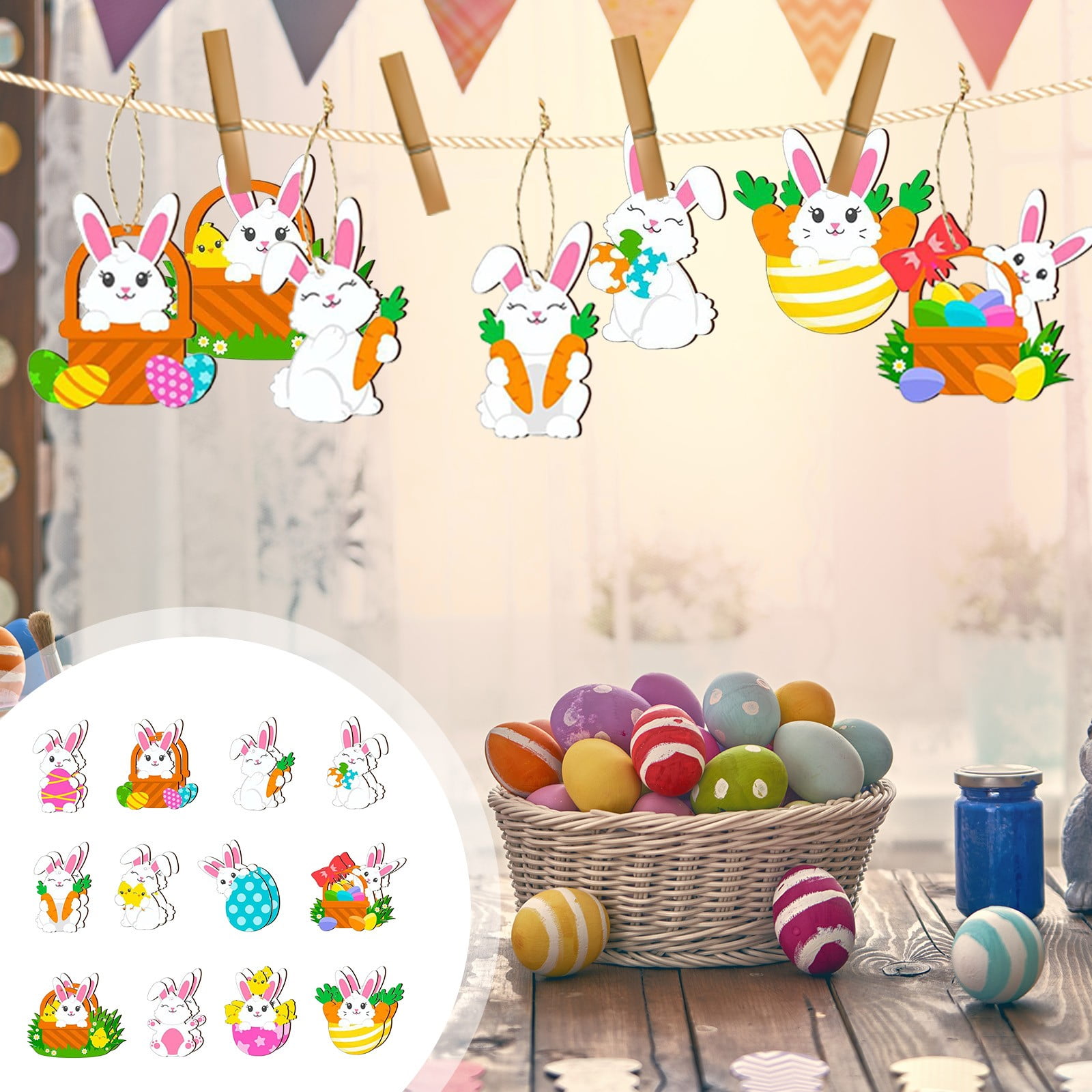 Click here for Aqestyerly 24pcs Easter Wooden Decorations Bunny C... prices