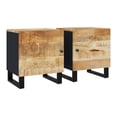 Bedside Tables Set of 2, Natural Wood & Black Nightstands, Industrial ...