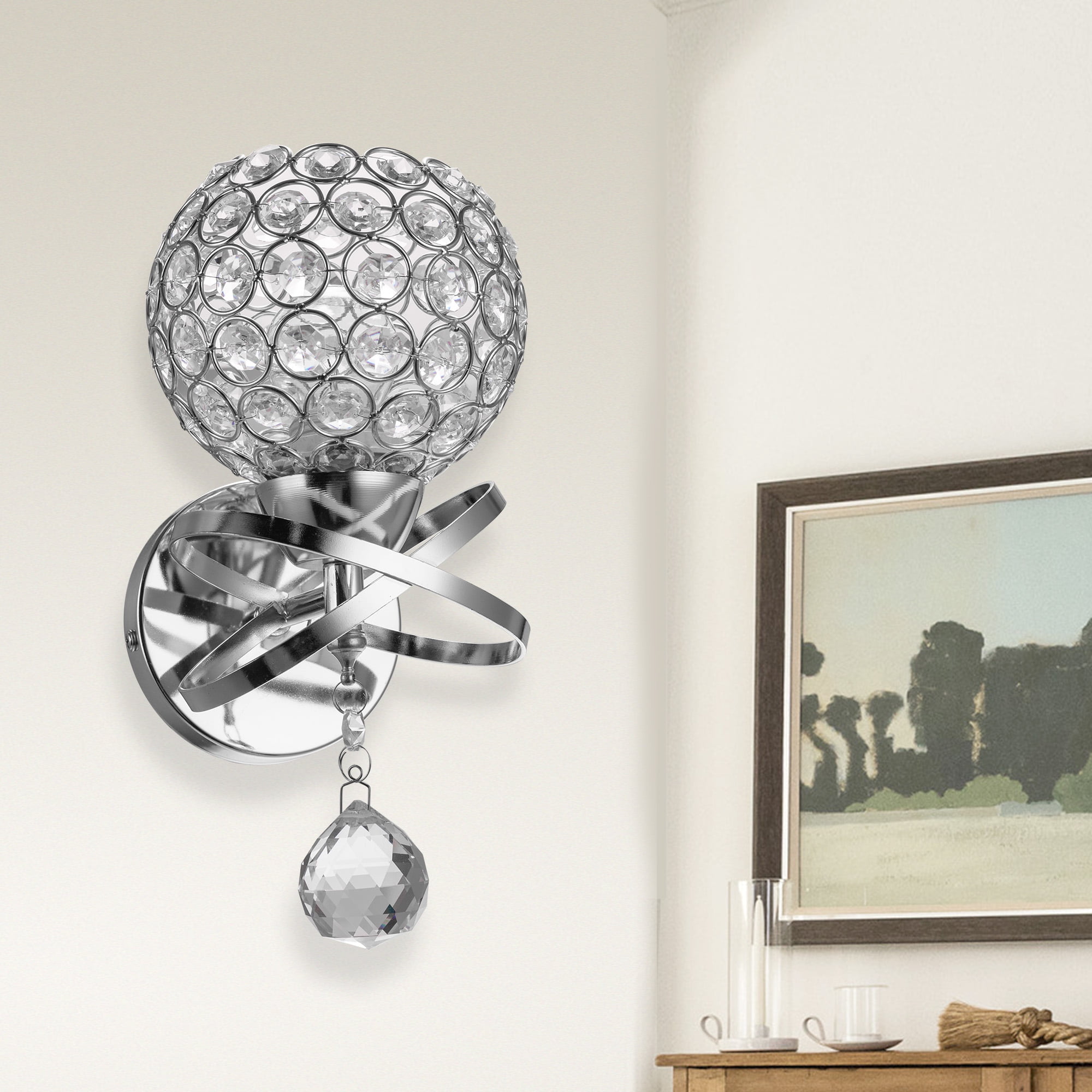 YANSUN 1-Light Crystal Wall Light, Modern Luxury Decorative Crystal ...