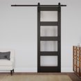 30"×84" Glass and Manufactured Wood Black Sliding Barn Door with ...