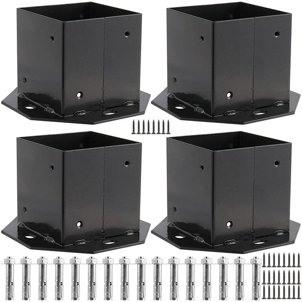 ZEONHAK 4 Pack 4 x 4 Inch Post Base, Heavy Duty Fence Post Bases, Black ...