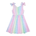 Shinyii Girls Rainbow Striped Bow-Tie Straps Dress Summer Casual ...